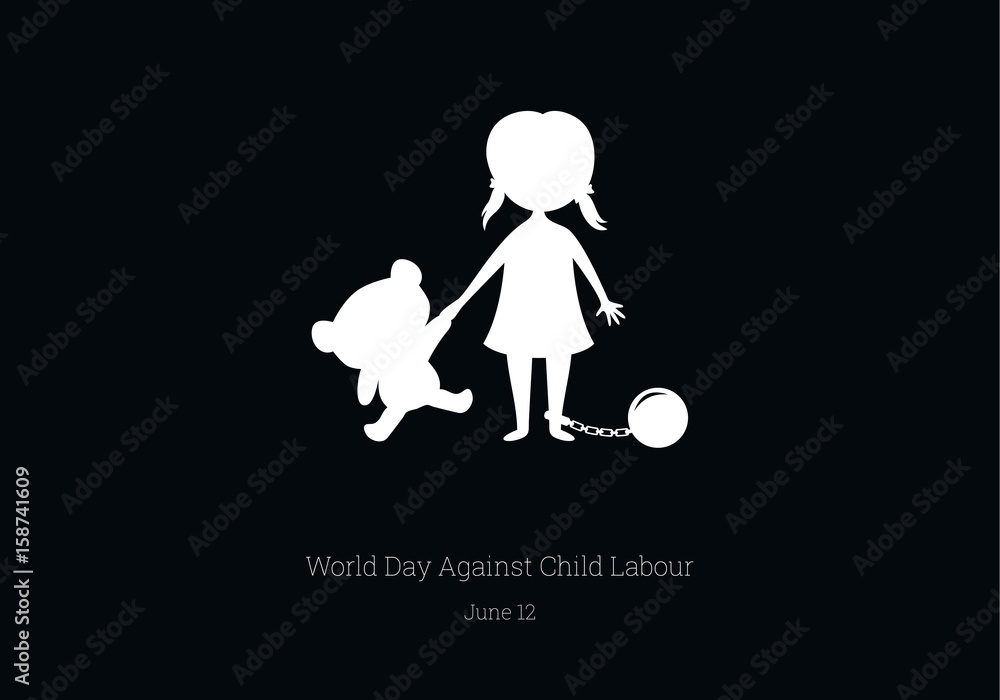 เวกเตอร์ Stock World Day Against Child Labour vector. Children worker ...