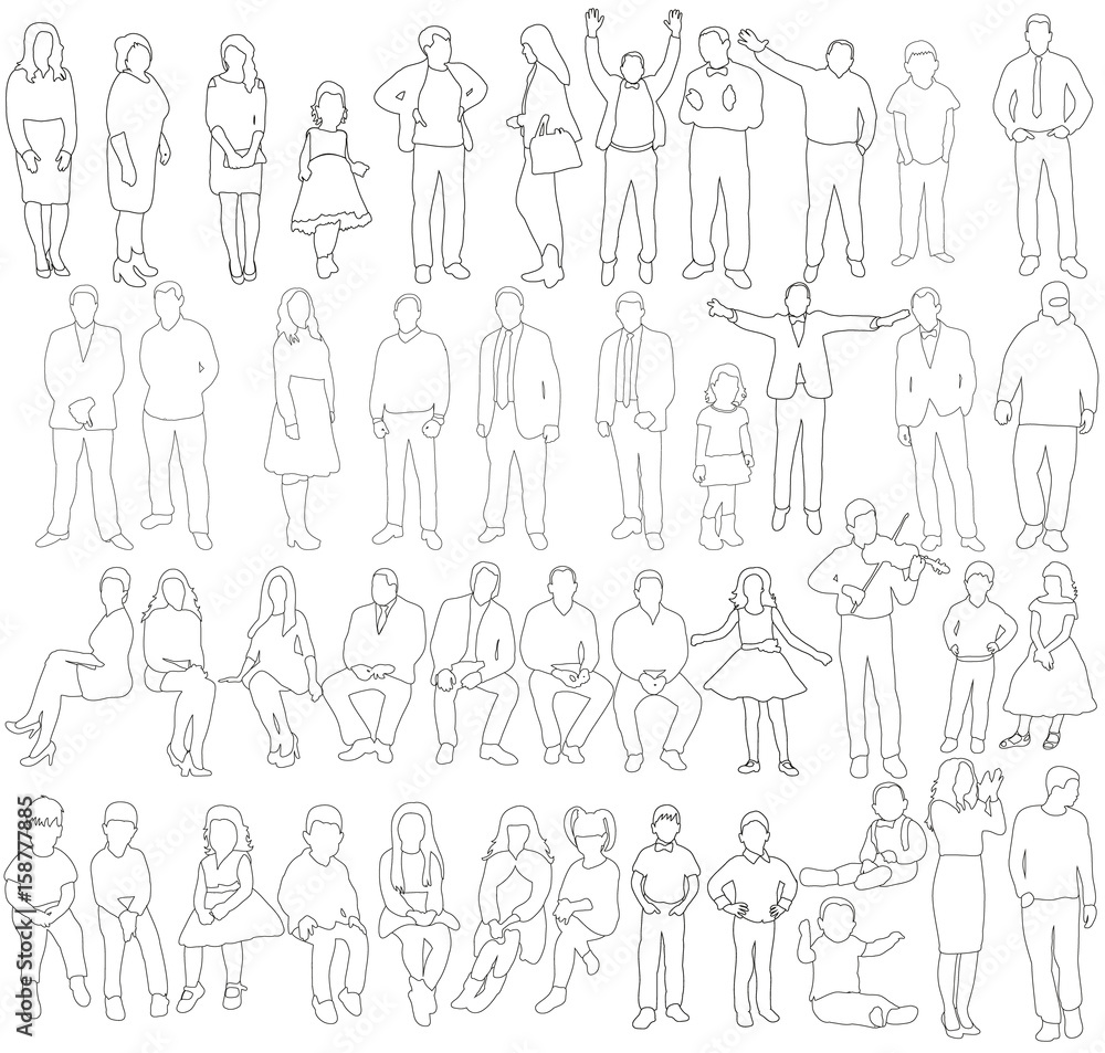 Vector, isolated, outlines of people, man, girls, children, collection ...