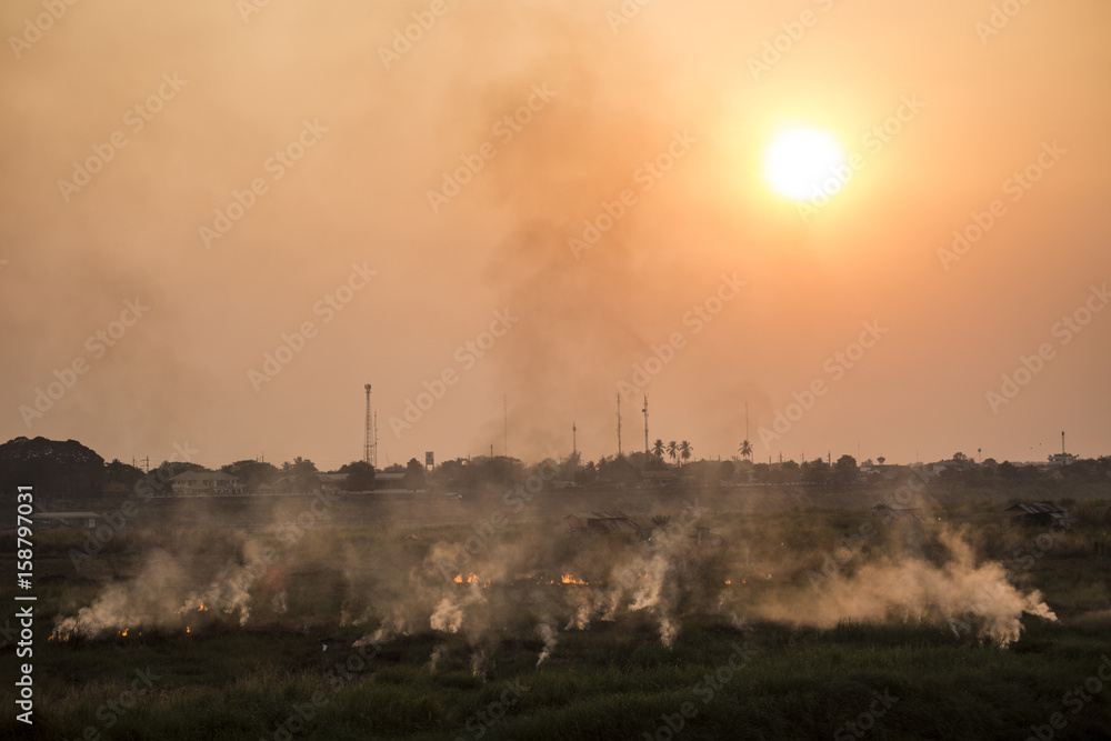 Burning forest fires in the dry season in Southeast Asia, Laos, Myanmar ...