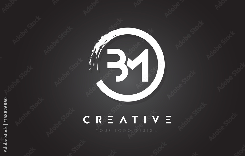 BM Circular Letter Logo with Circle Brush Design and Black Background ...
