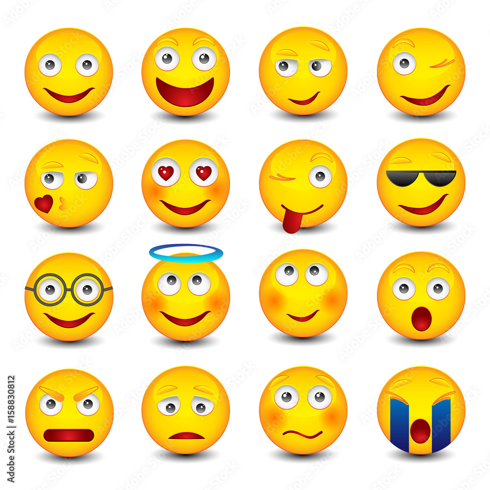 Emoticons. Big set on white background. Emoji vector illustration Stock ...