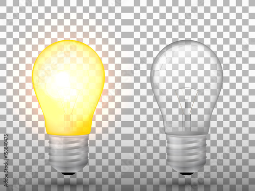 Lighted and switched off light bulb on a transparent background. Vector ...