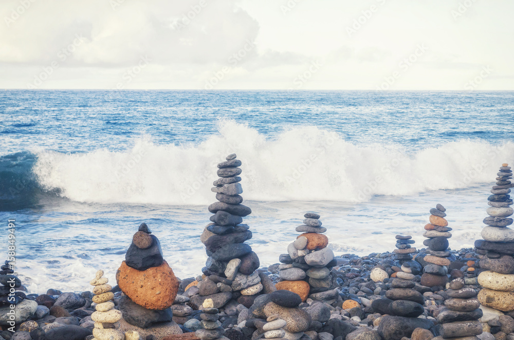 Concept of harmony and balance. Balance stones opposite the Atlantic ...