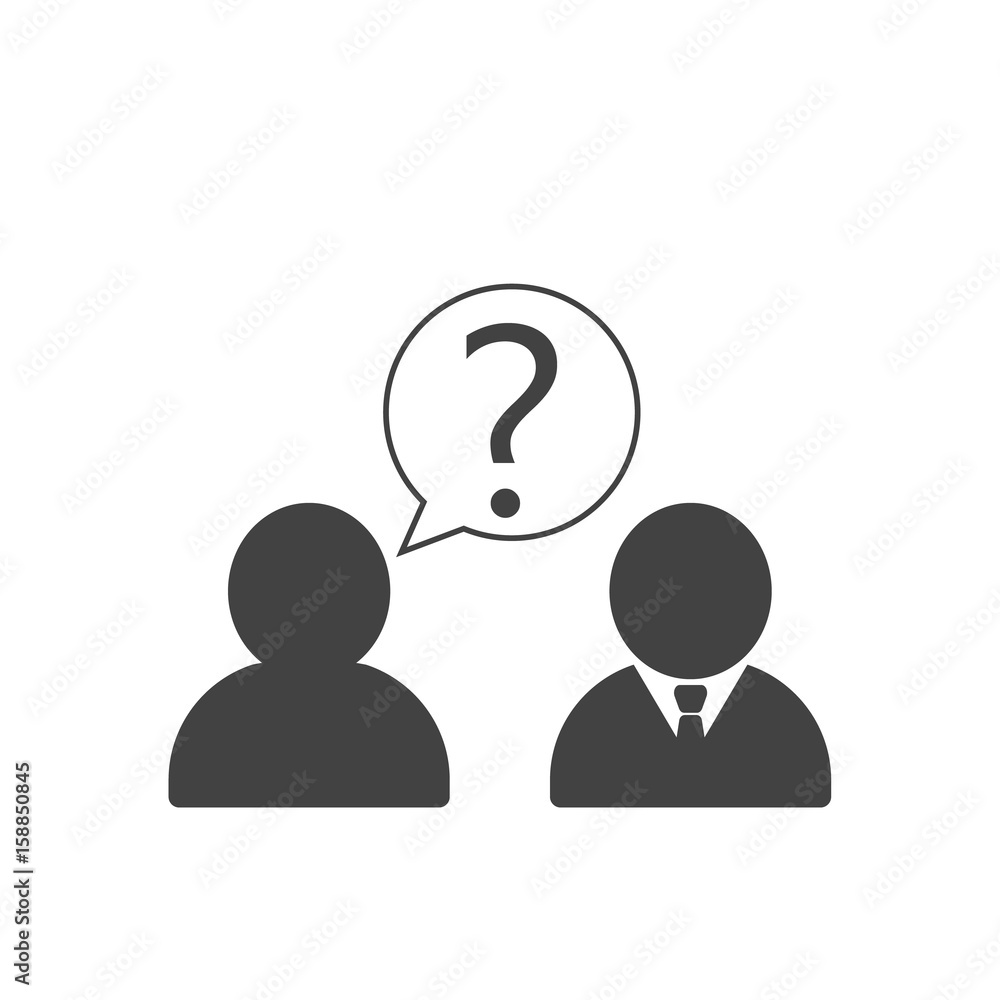 Figures of customer and employee. Customer asking question to ...
