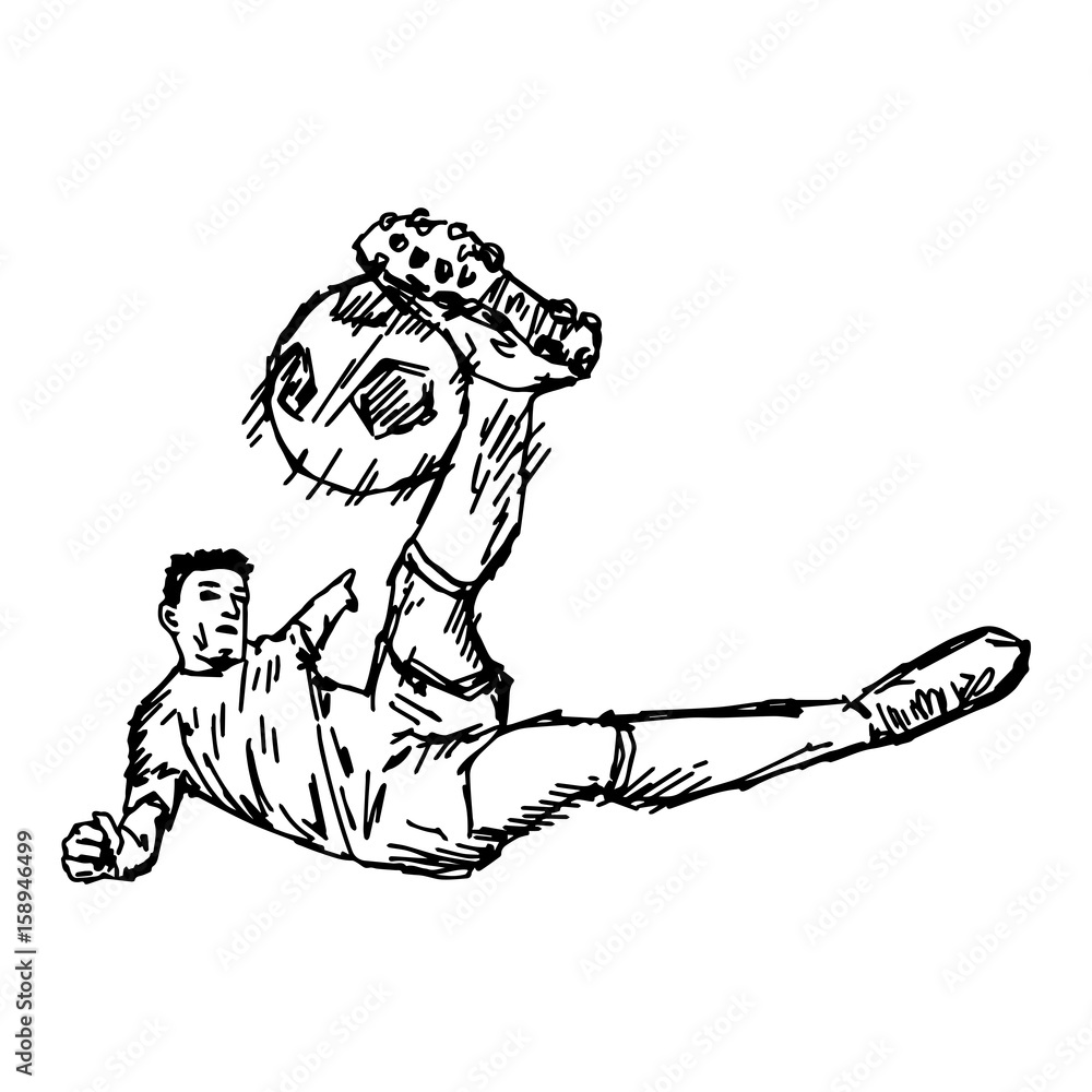 soccer volley kick - vector illustration sketch hand drawn with black ...