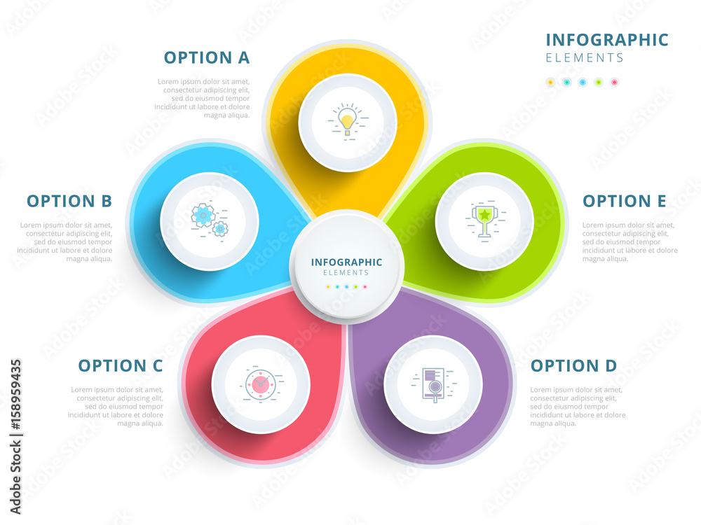 Clean minimalistic business 5 step process chart infographics with step ...