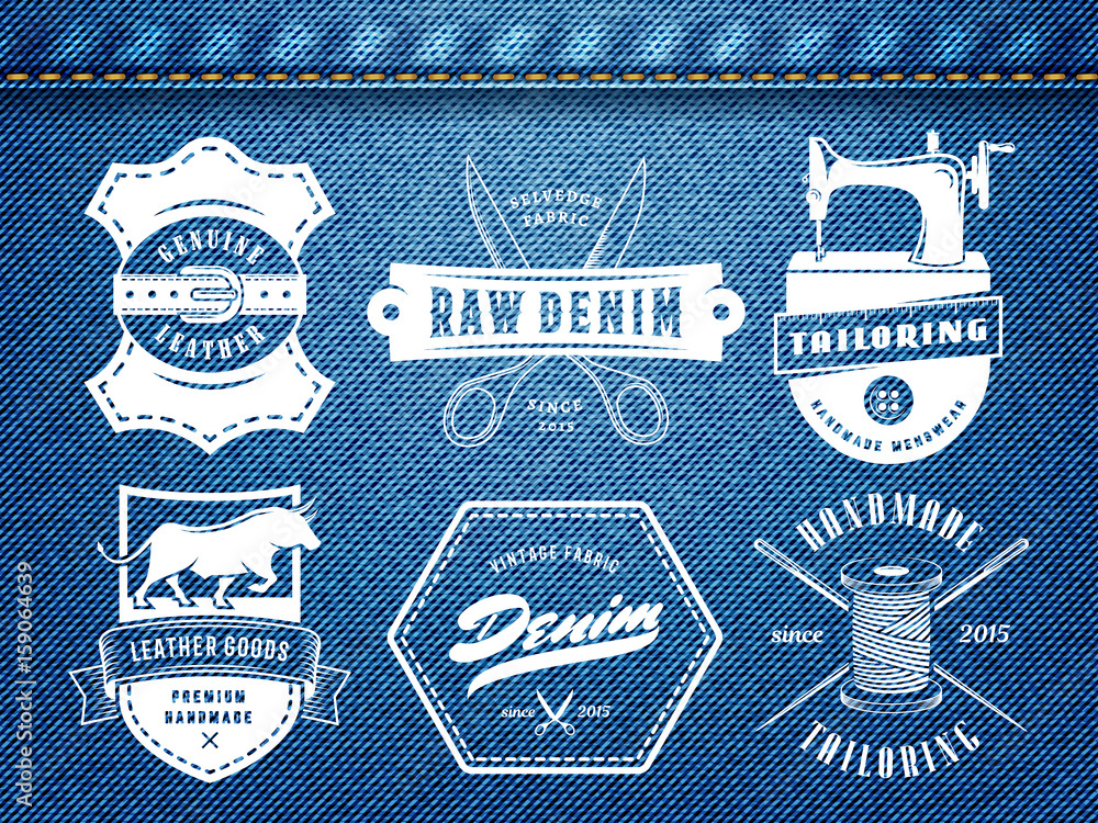Vintage tailoring denim labels. Set of logos for tailoring, leather and ...