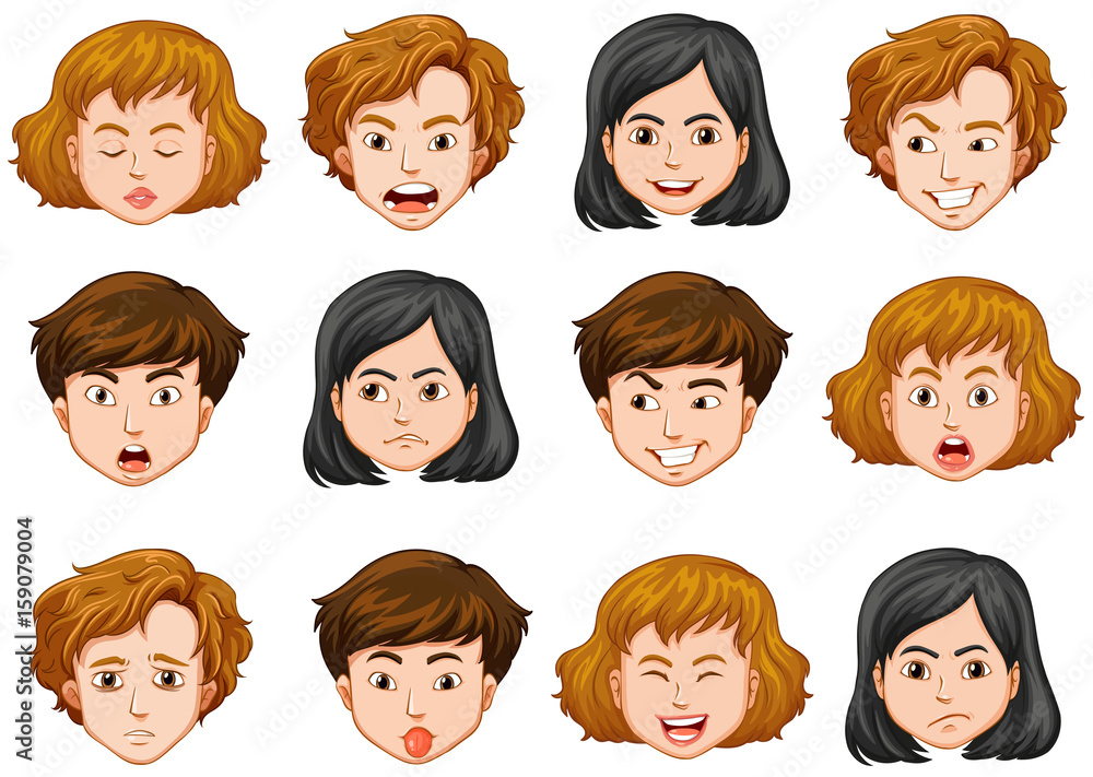 Human faces with different emotions Stock Vector | Adobe Stock