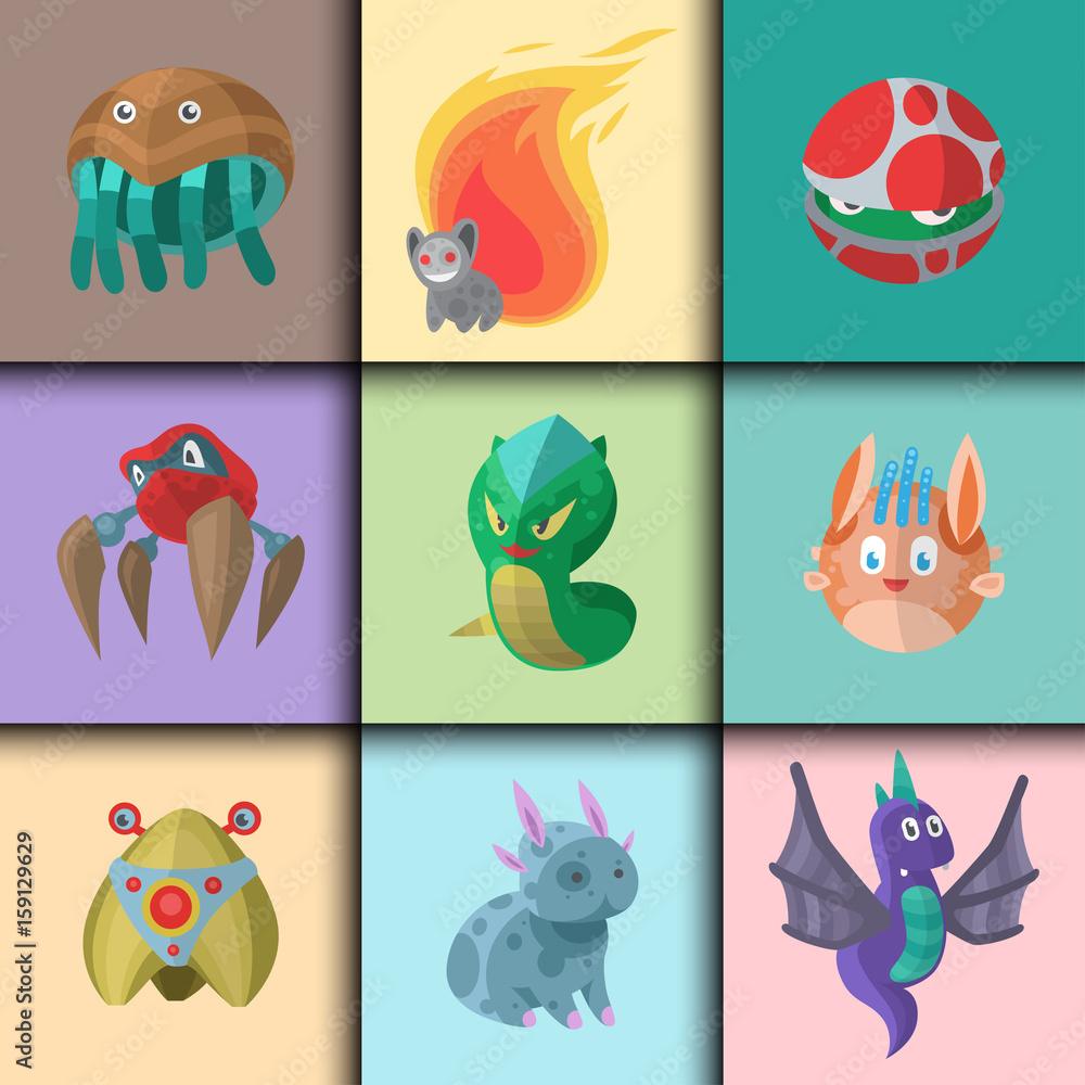 Funny cartoon monster cute alien character creature happy illustration ...