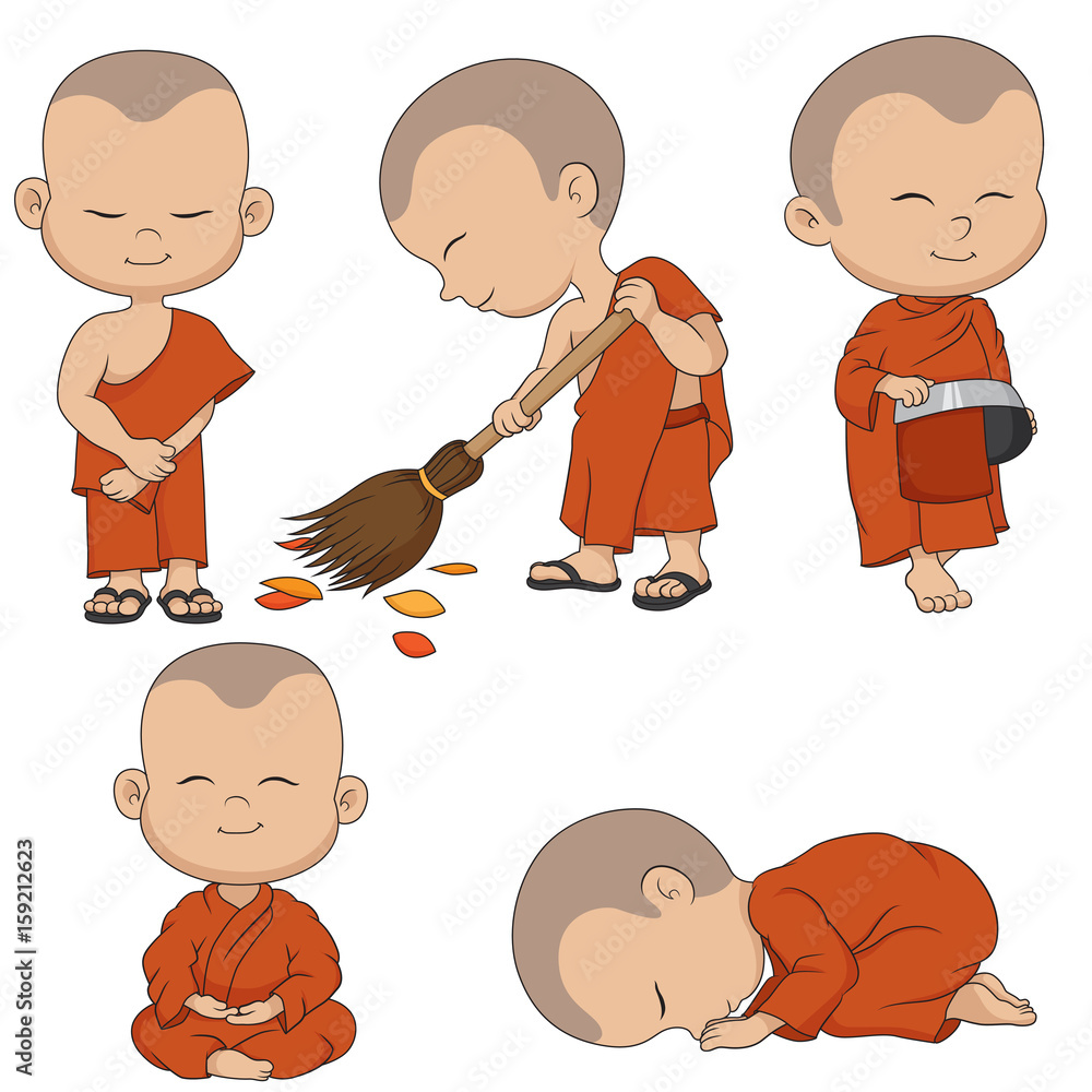 Set of cartoon monks. Vector and illustration. Stock Vector | Adobe Stock
