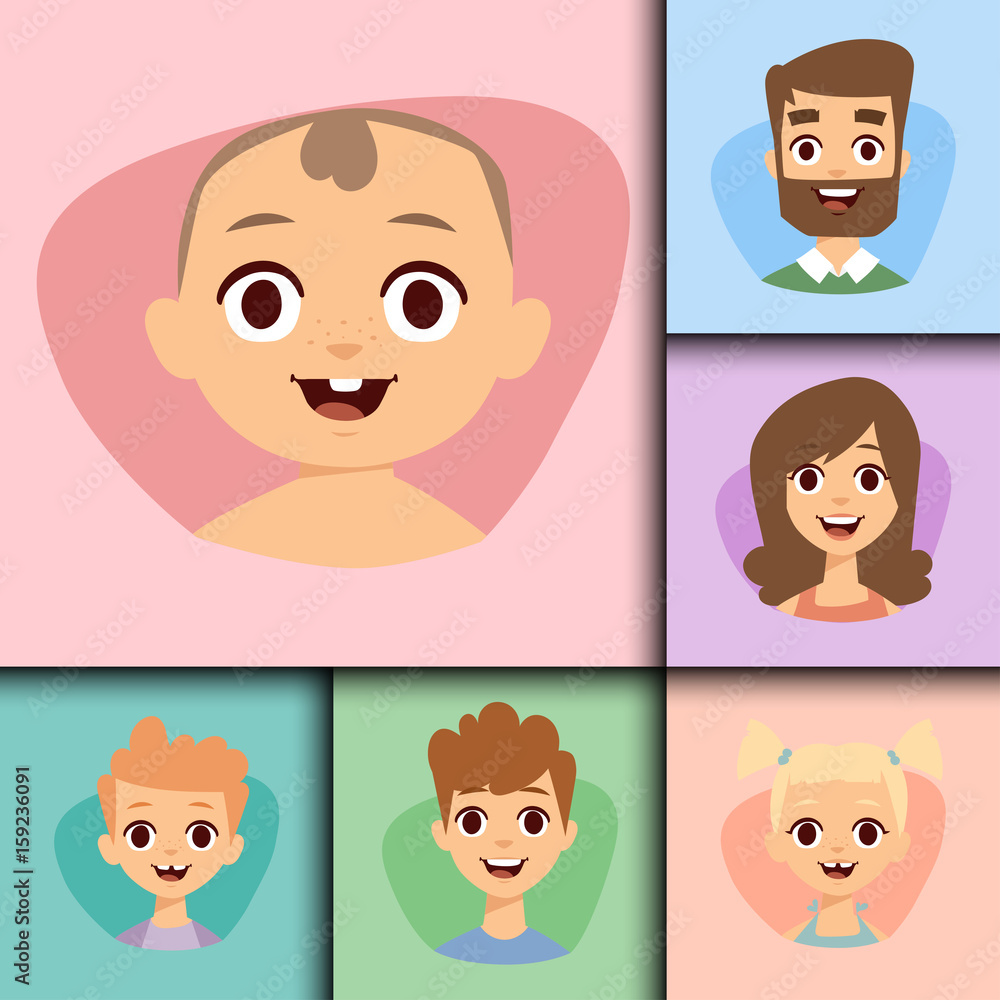 Vector set beautiful emoticons face of people smiling avatars happy ...