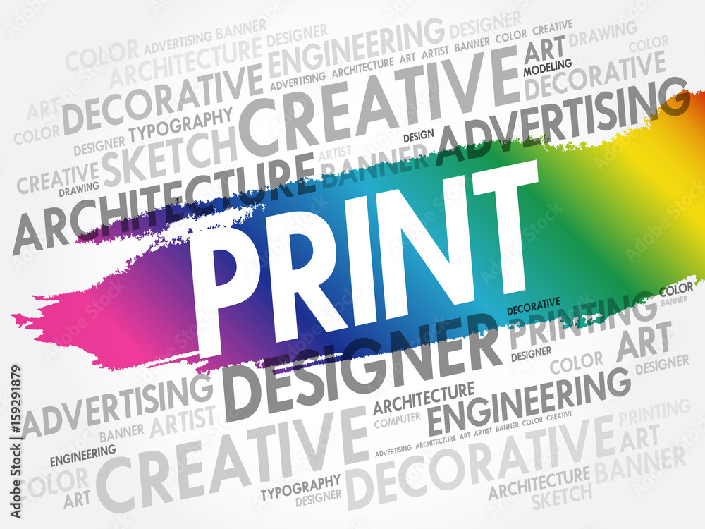 PRINT word cloud, creative business concept background Stock Vector ...
