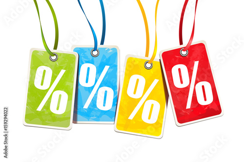 Prozente - Bunte Anhänger Etiketten mit Prozent Zeichen und Textur ...