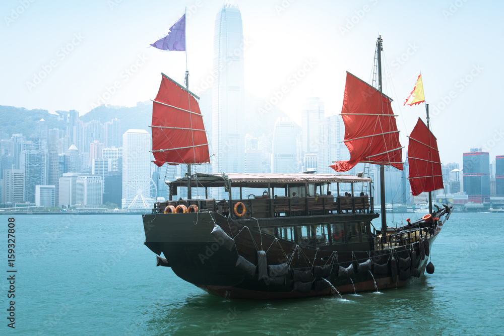 Chinese heritage boat is one of most famous Hong Kong landmark. Stock ...