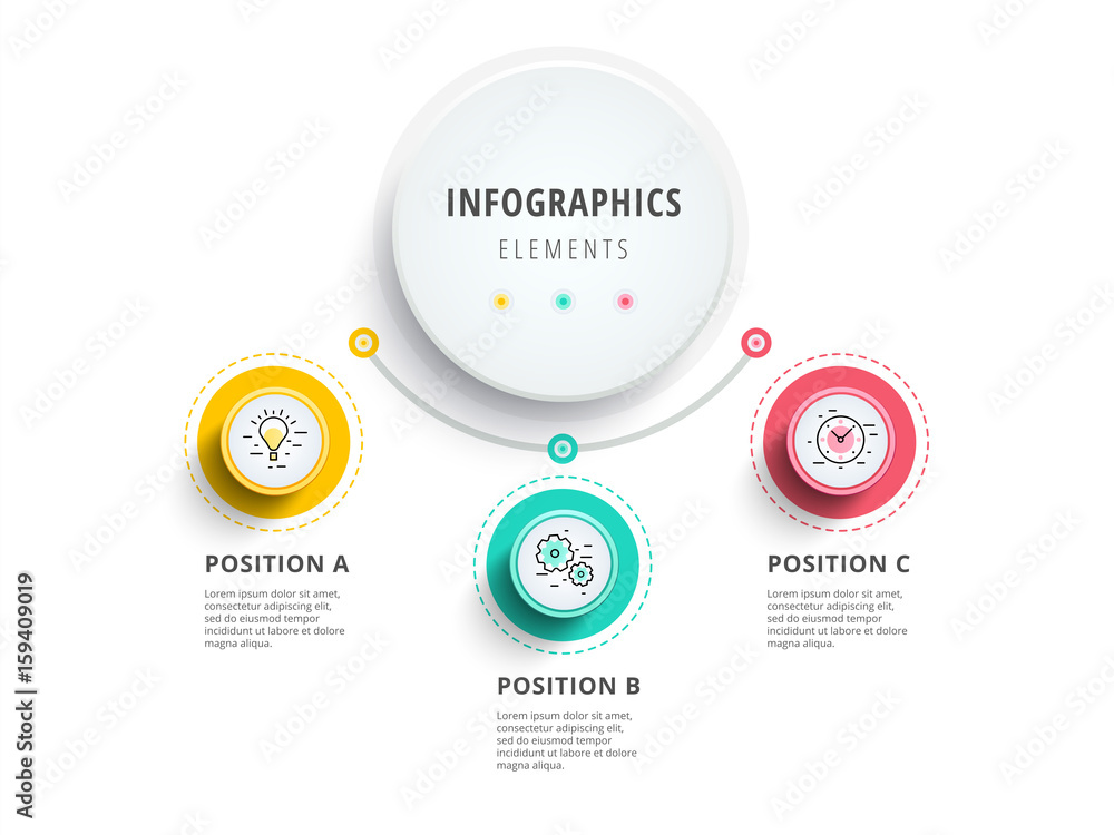 Business 3 step process chart infographics with step circles. Circular ...