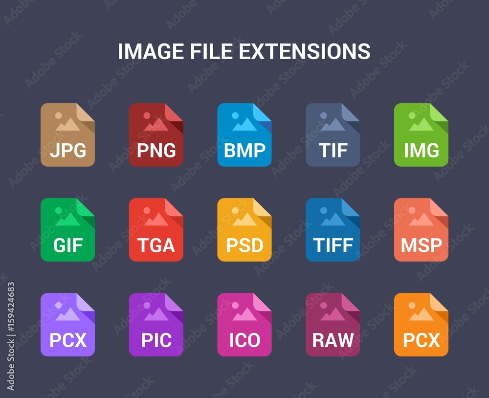 Image file extensions. Flat colored vector icons Stock Vector | Adobe Stock Image file extensions. Flat colored vector icons Stock Vector | Adobe Stock