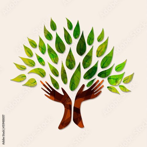 Hand tree green nature people help illustration Stock Vector | Adobe Stock