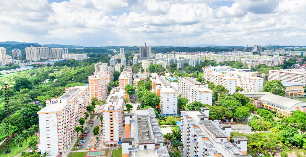 Aerial view dense of HDB apartment buildings at midday in Ang Mo Kio ...