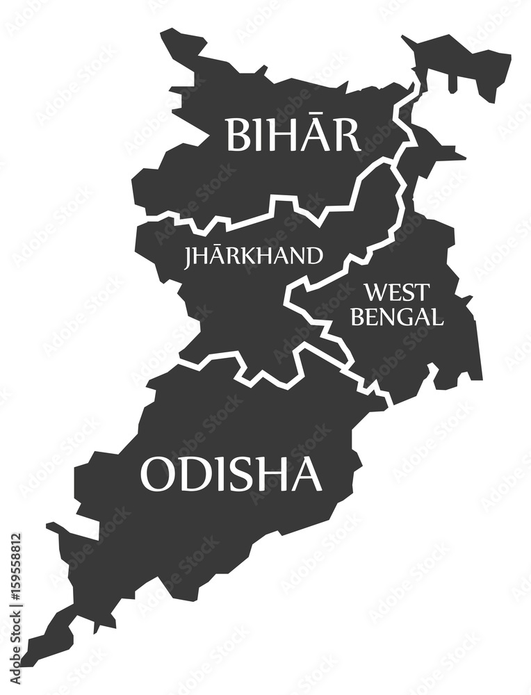 Bihar - Jharkhand - West Bengal - Odisha Map Illustration of Indian ...