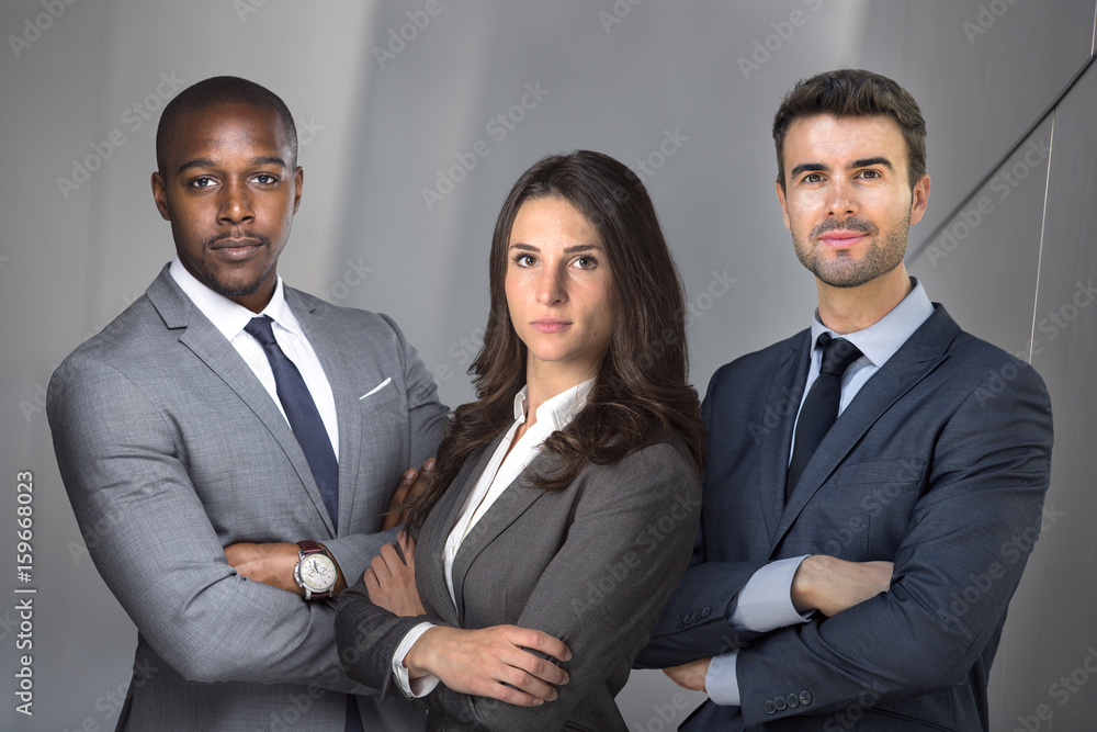 Strong serious group of lawyers team portrait pose, confident ...