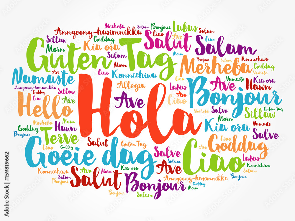 Hola (Hello Greeting in Spanish) word cloud in different languages of ...
