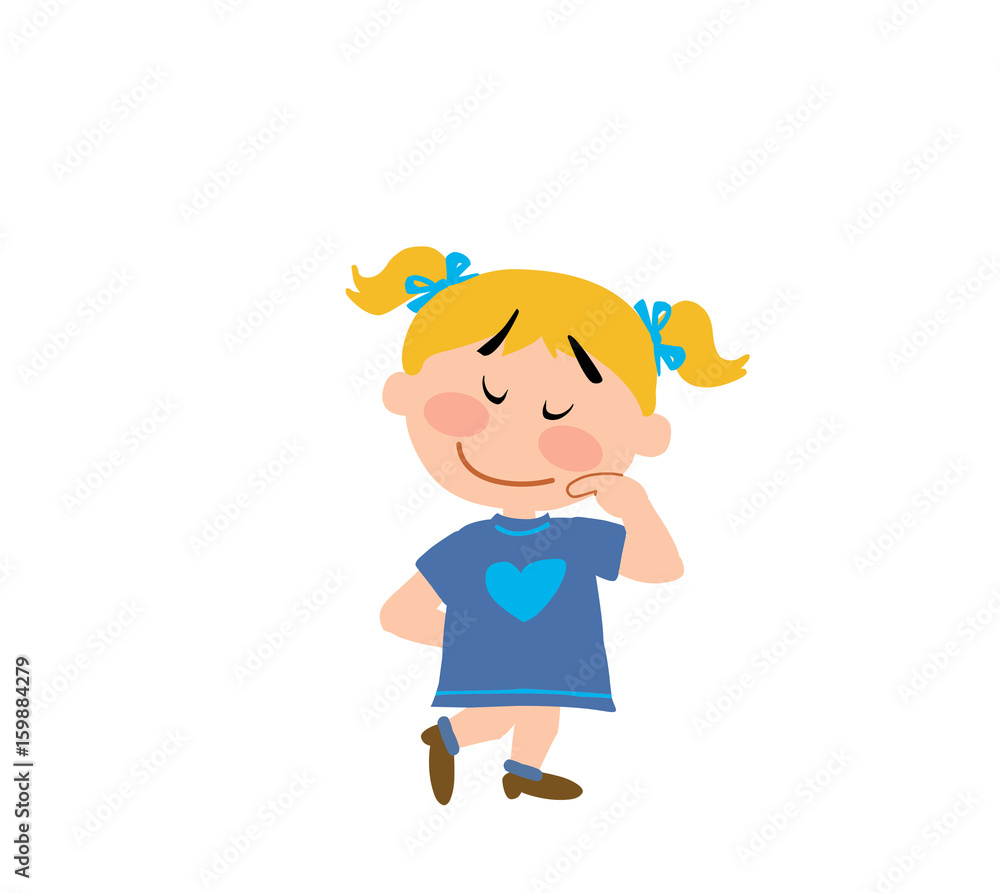 Cartoon character girl shy; isolated vector illustration. Stock Vector ...