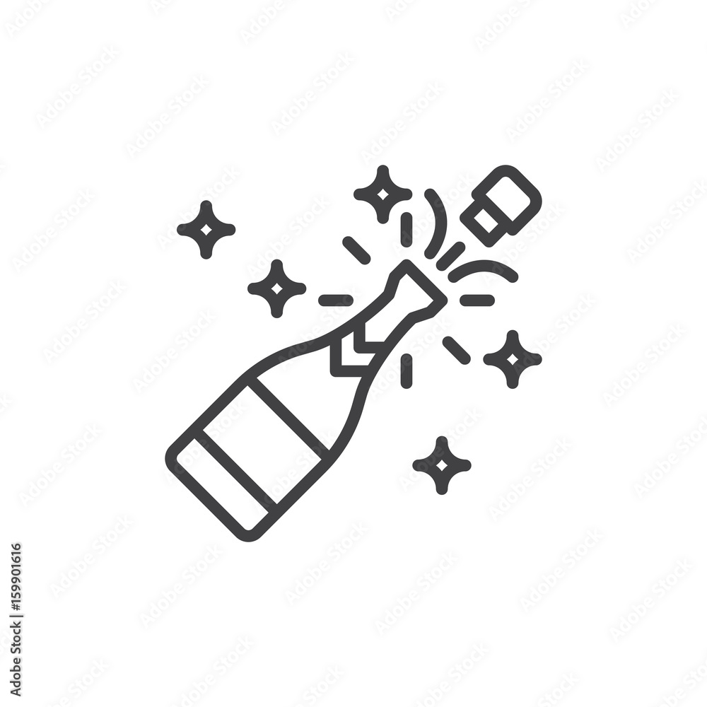 Champagne pop line icon, outline vector sign, linear style pictogram ...