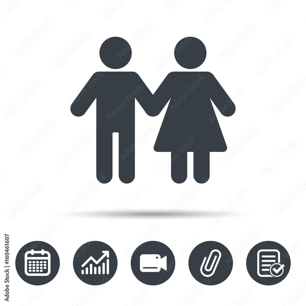 Couple icon. Traditional young family symbol. Calendar, chart and ...