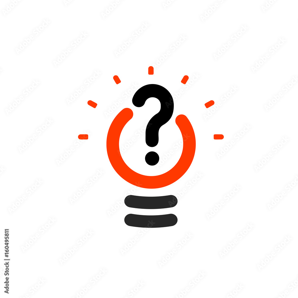 New question mark symbol, flat bright cartoon bulb. White and orange ...