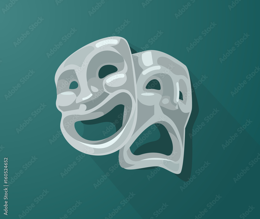 Theater sad bad and happy smiling tragedy masks. Vector flat cartoon ...