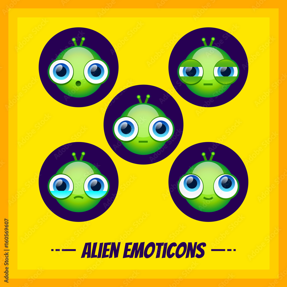 Cute alien emoticons. Vector cartoon illustration Stock Vector | Adobe ...