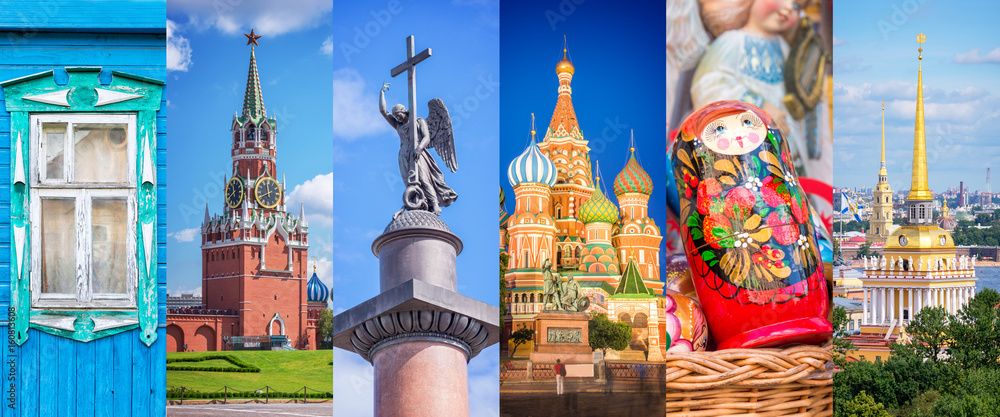 Russia, panoramic photo collage, Russia Saint Petersburg, Moscow ...