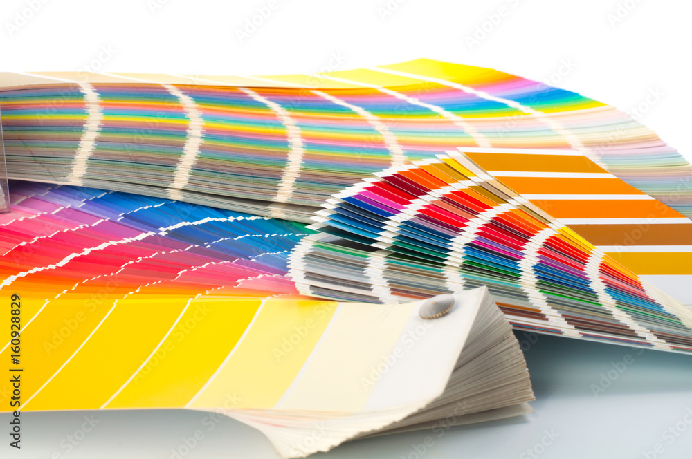 Fans with color palette, guides of acrylic paint samples Stock Photo ...
