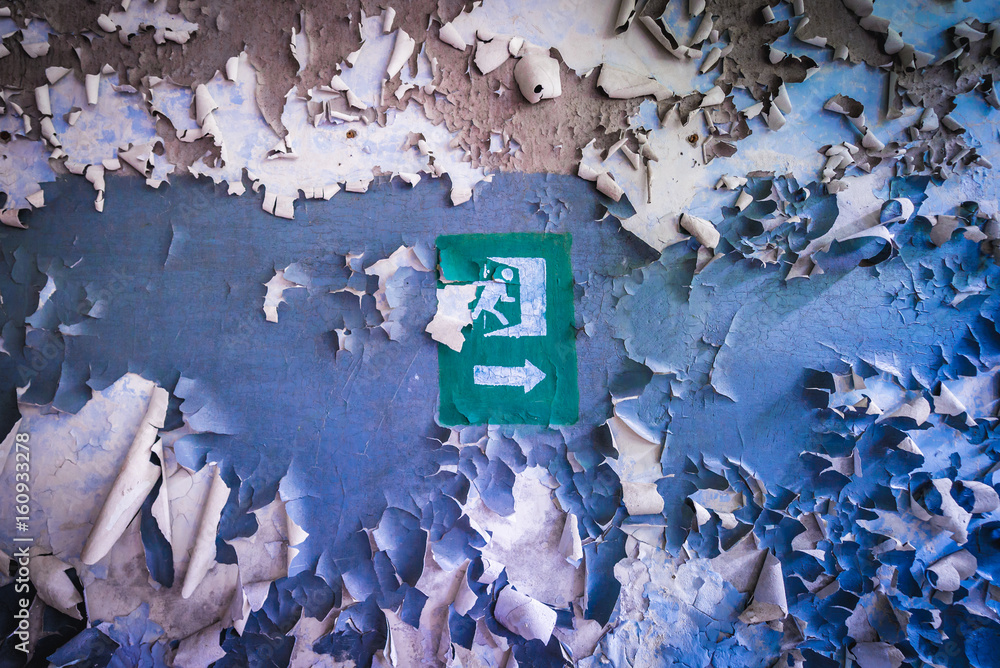 Exit sign in former military camp Chernobyl-2, Chernobyl Exclusion Zone ...