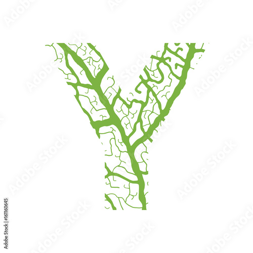 Nature alphabet, ecology decorative font. Capital letter Y filled with ...