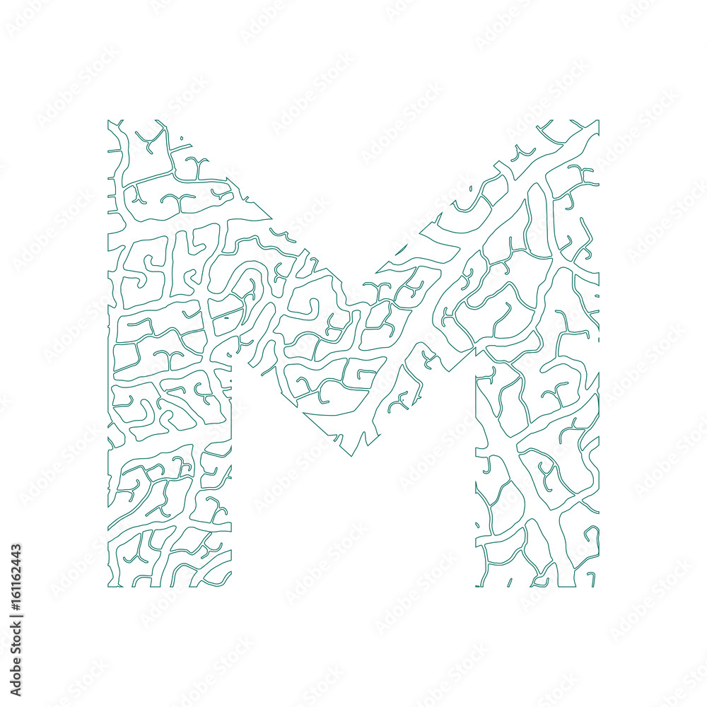 Nature alphabet, ecology decorative font. Capital letter M filled with ...