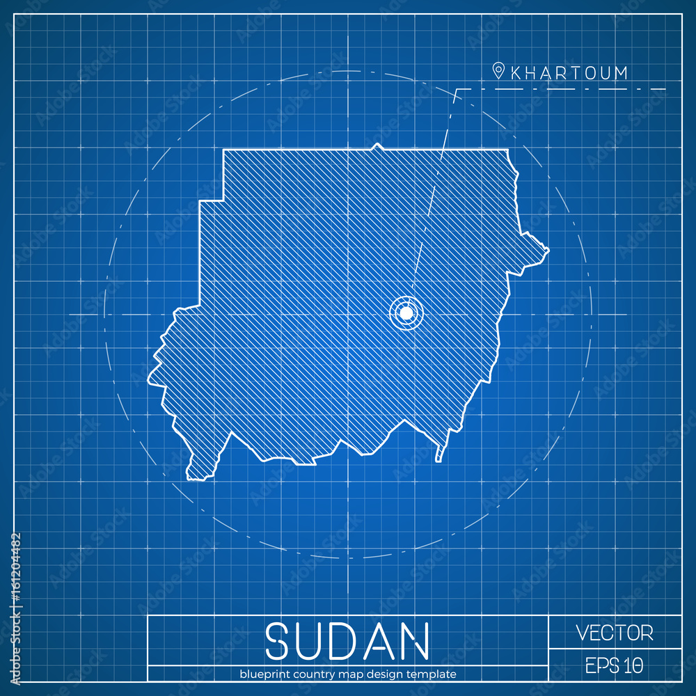Sudan blueprint map template with capital city. Khartoum marked on ...