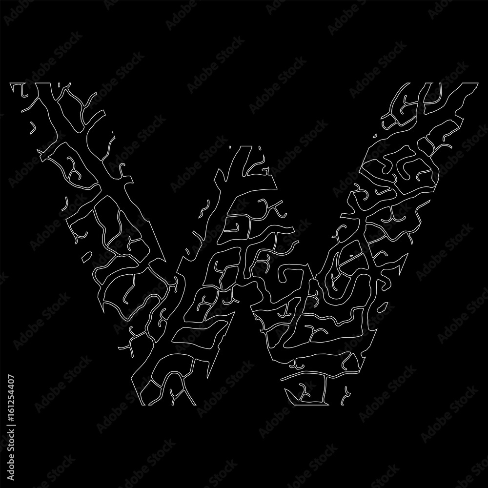 Nature alphabet, ecology decorative font. Capital letter V filled with ...