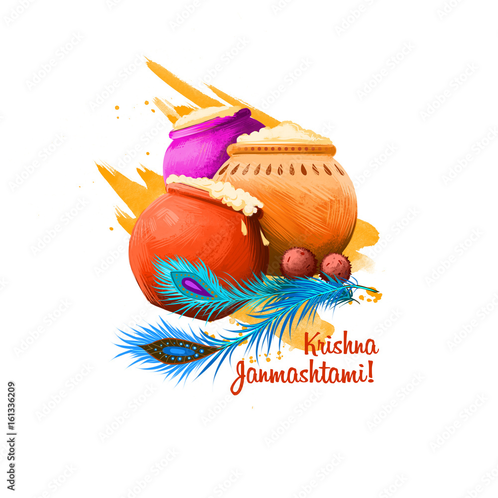 Krishna Janmashtami digital art illustration. Annual Hindu festival in ...