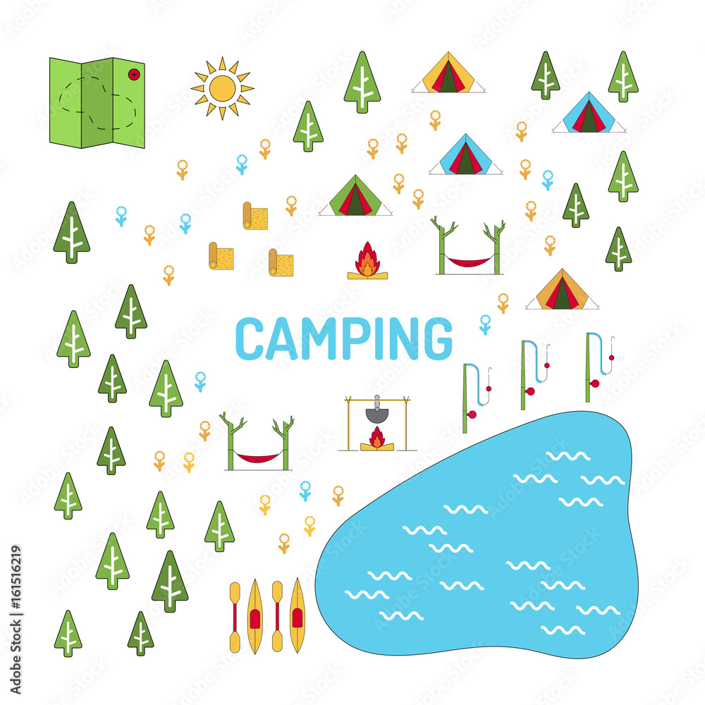 Vector image of map of camping. The set of elements to map the ...