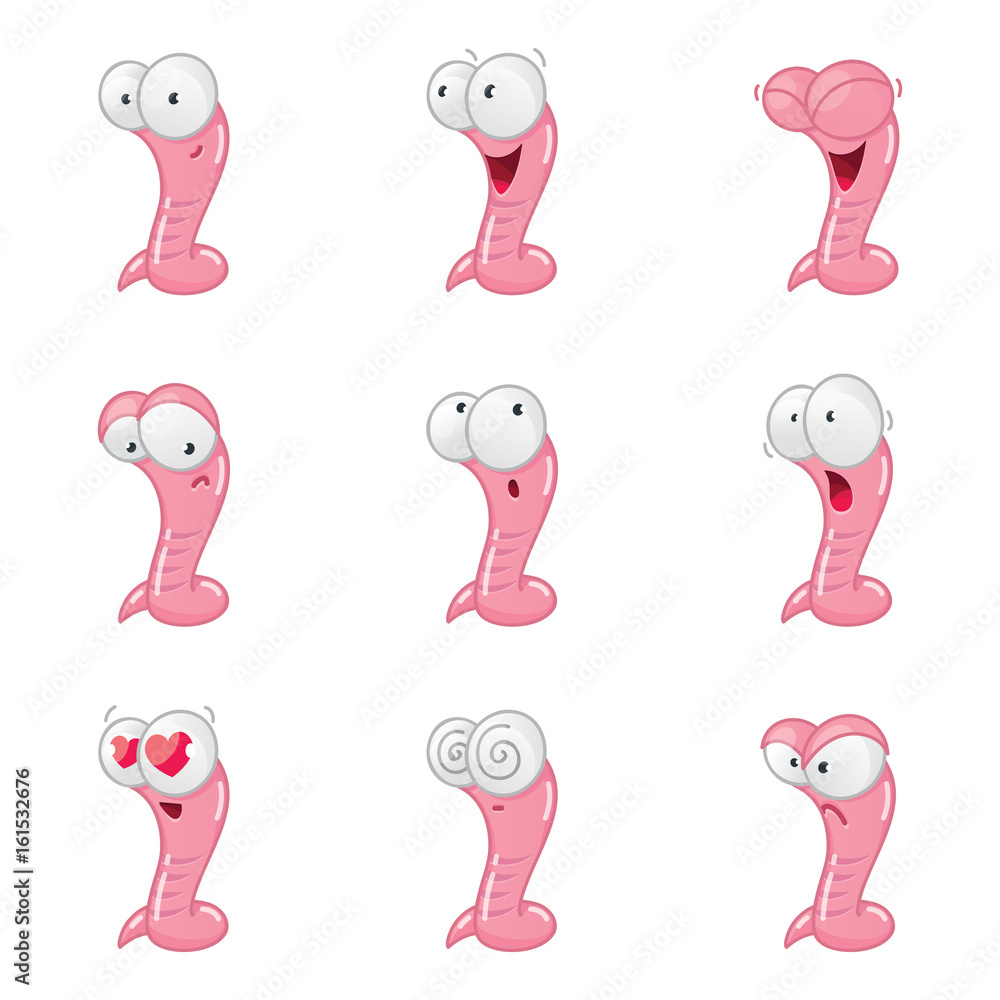 Set of funny cartoon worms isolated on white background. Vector ...