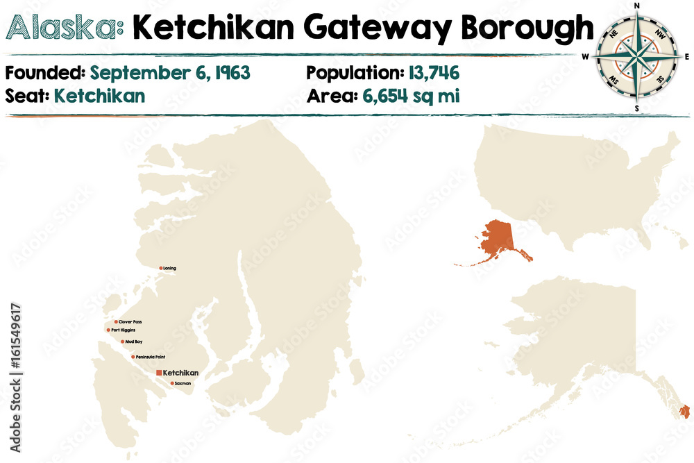 Large and detailed map of Ketchikan Gateway Borough in Alaska. の Stock ...