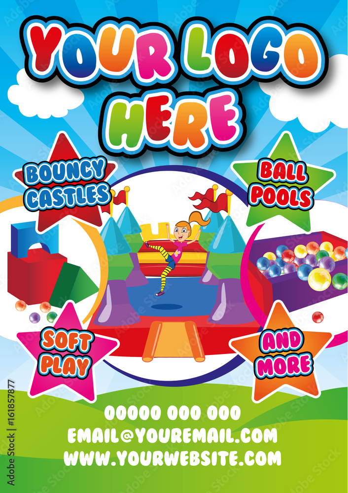 Template for leaflet, poster. Bouncy castle theme. theme. Stock Vector ...