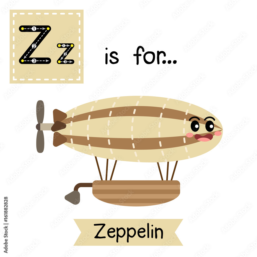 Letter Z cute children colorful transportations alphabet tracing ...