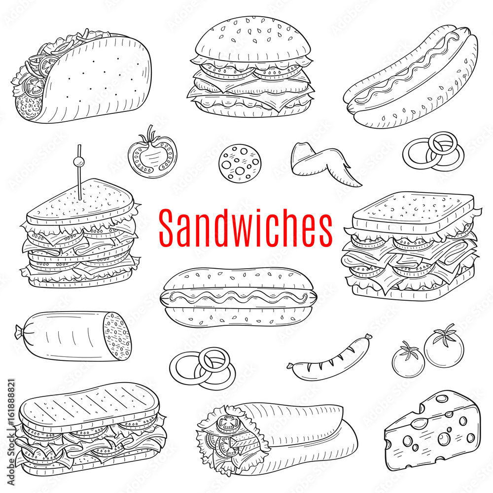 Sandwich set, vector sketch illustration Stock Vector | Adobe Stock