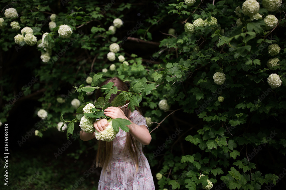 Young girl hiding behind tree branches Stock Photo | Adobe Stock