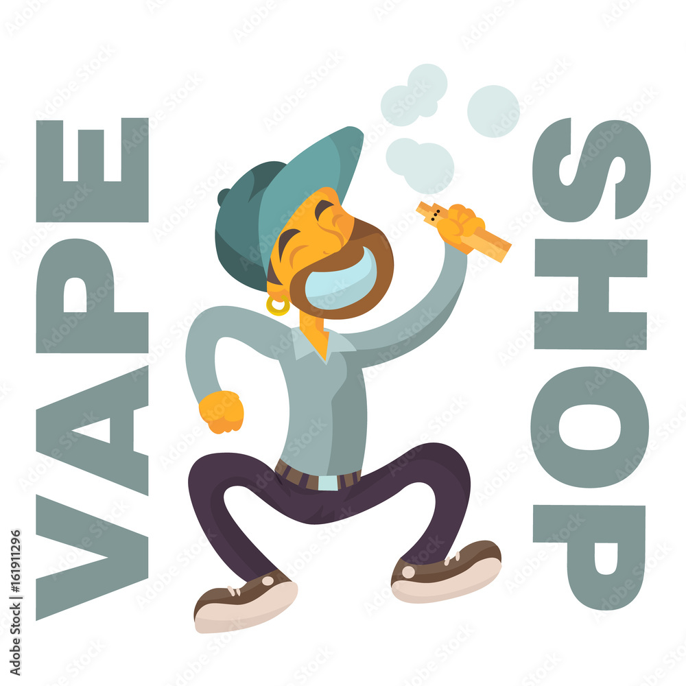 vape shop logo with boy flat character Stock Vector | Adobe Stock