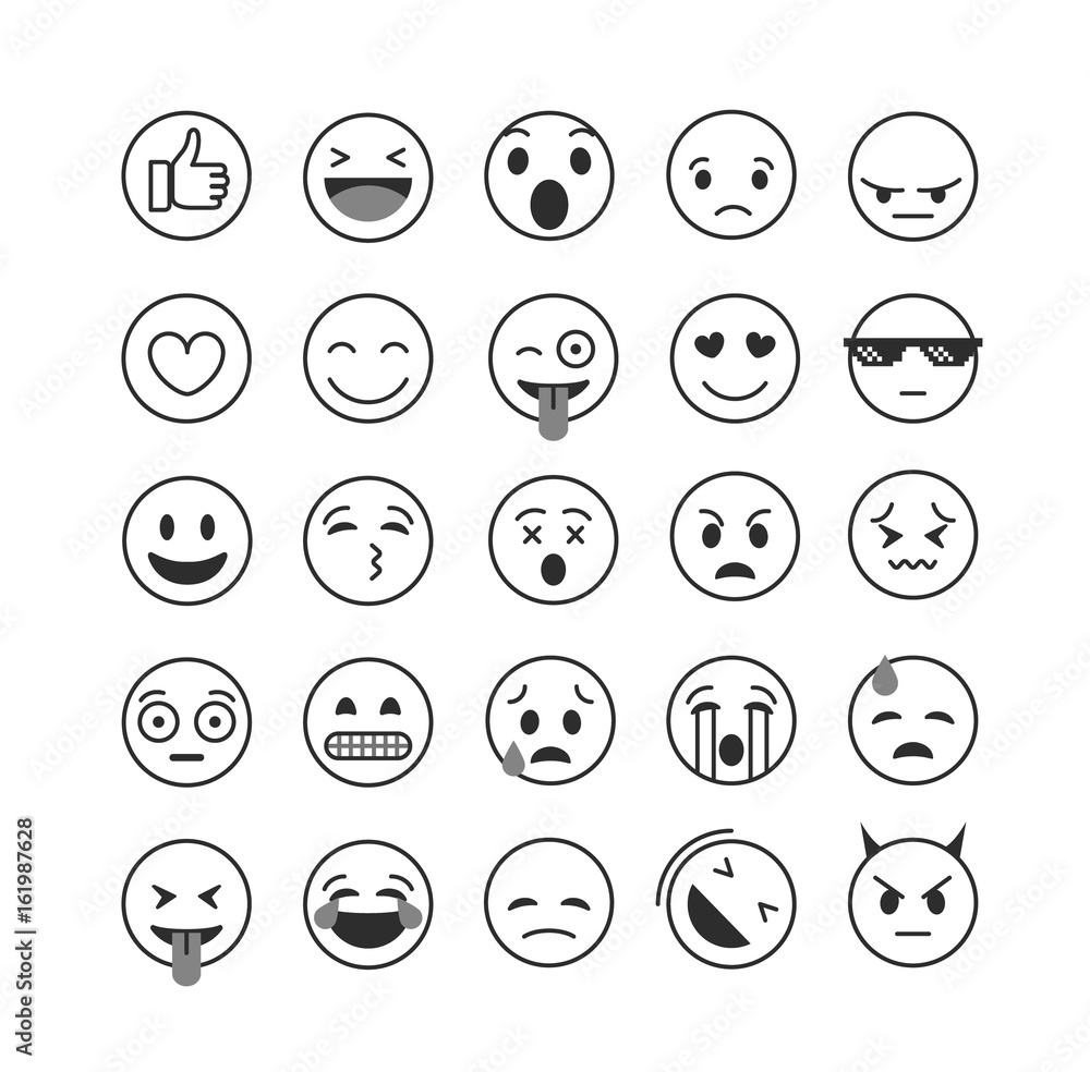 Different lineart emoji collection vector set Stock Vector | Adobe Stock