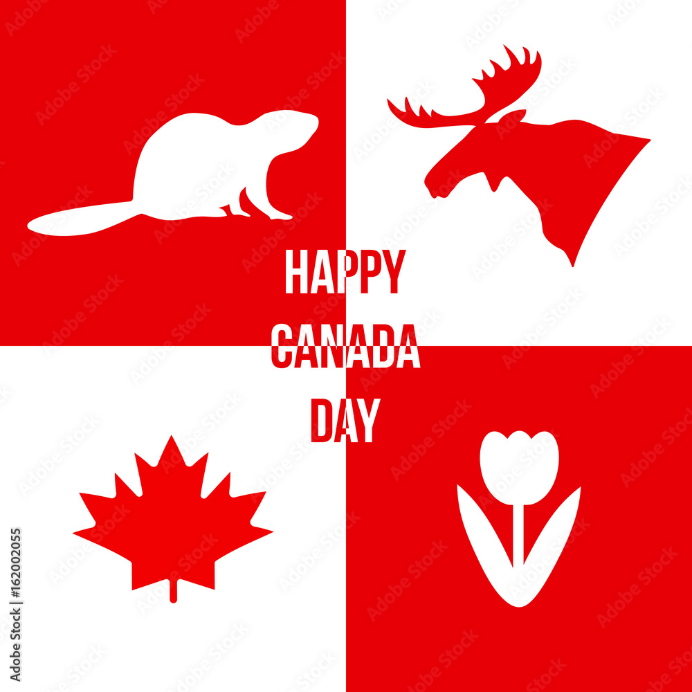 Happy Canada Day. Silhouettes of Canadian symbols. Vector illustration ...