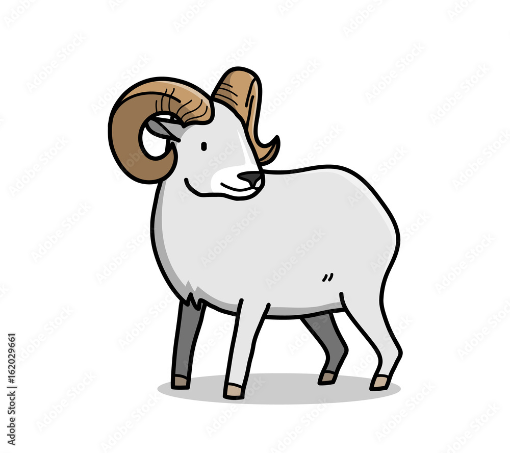 Ram Cartoon Animal, a hand drawn vector cartoon ram with big horns ...
